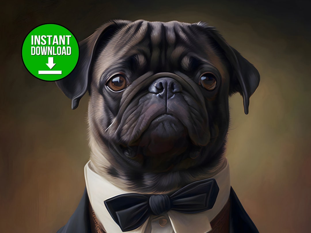 Distinguished Pug. High Resolution Digital Art Printable - Etsy