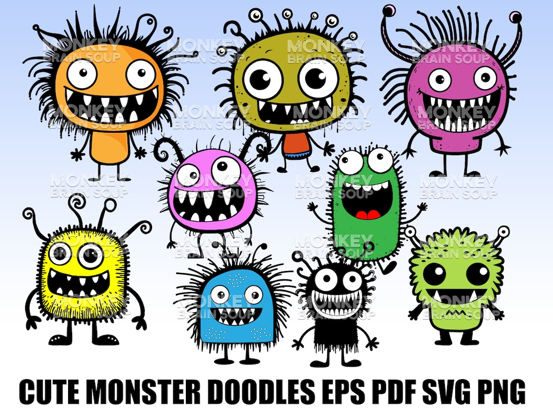 Cute Monster Doodles. Digital Clipart Download Pack. - Etsy
