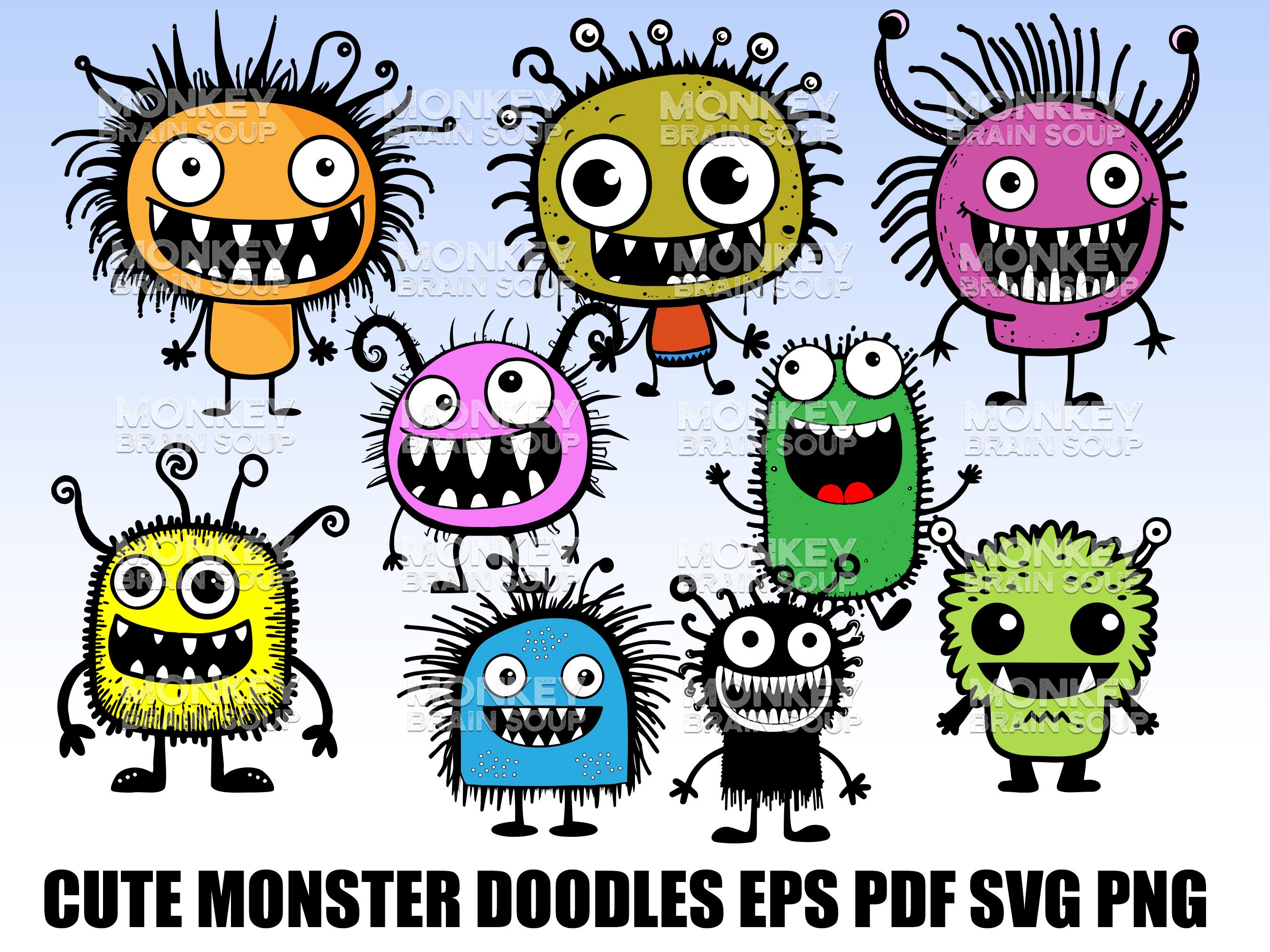 Cute Monster Doodles. Digital Clipart Download Pack. - Etsy
