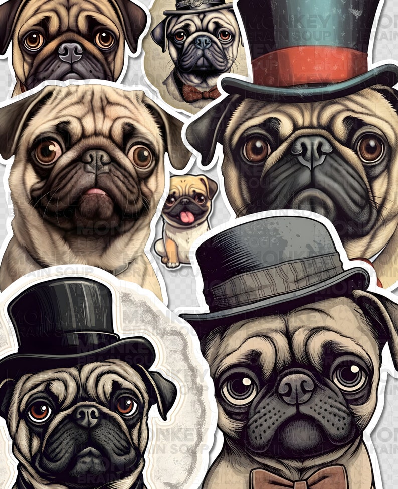 A Collection of 35 Premium Printable Pugs High Resolution JPG, PDF, and ...