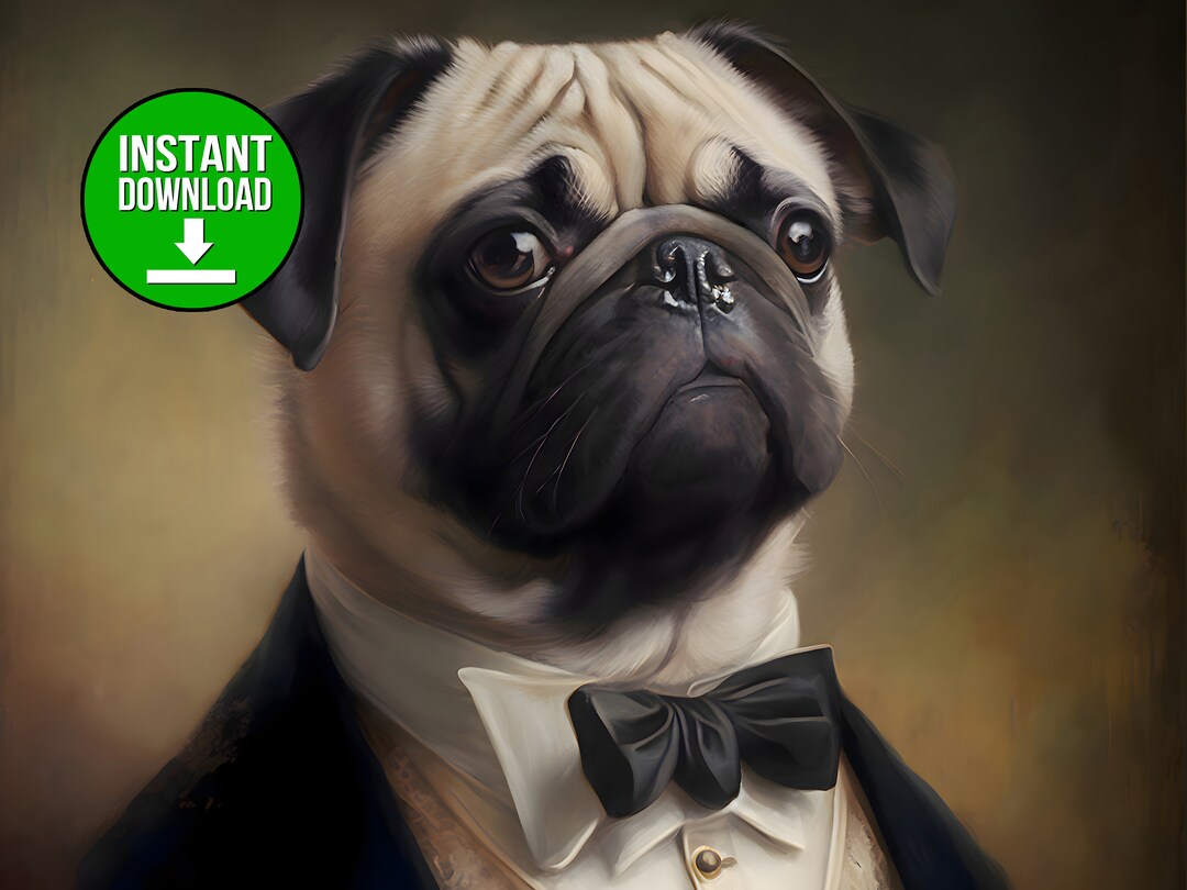 Distinguished Pug Digital Art Print Download - Etsy