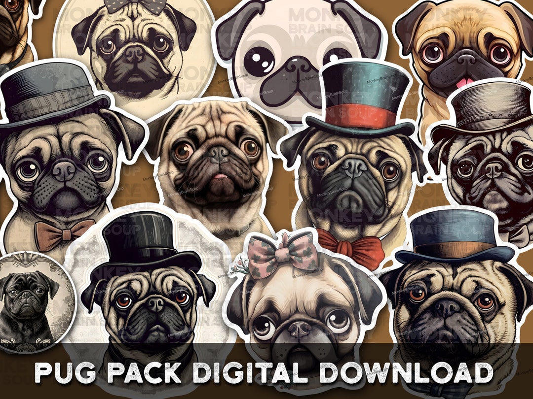 A Collection of 35 Premium Printable Pugs! High Resolution JPG, PDF ...