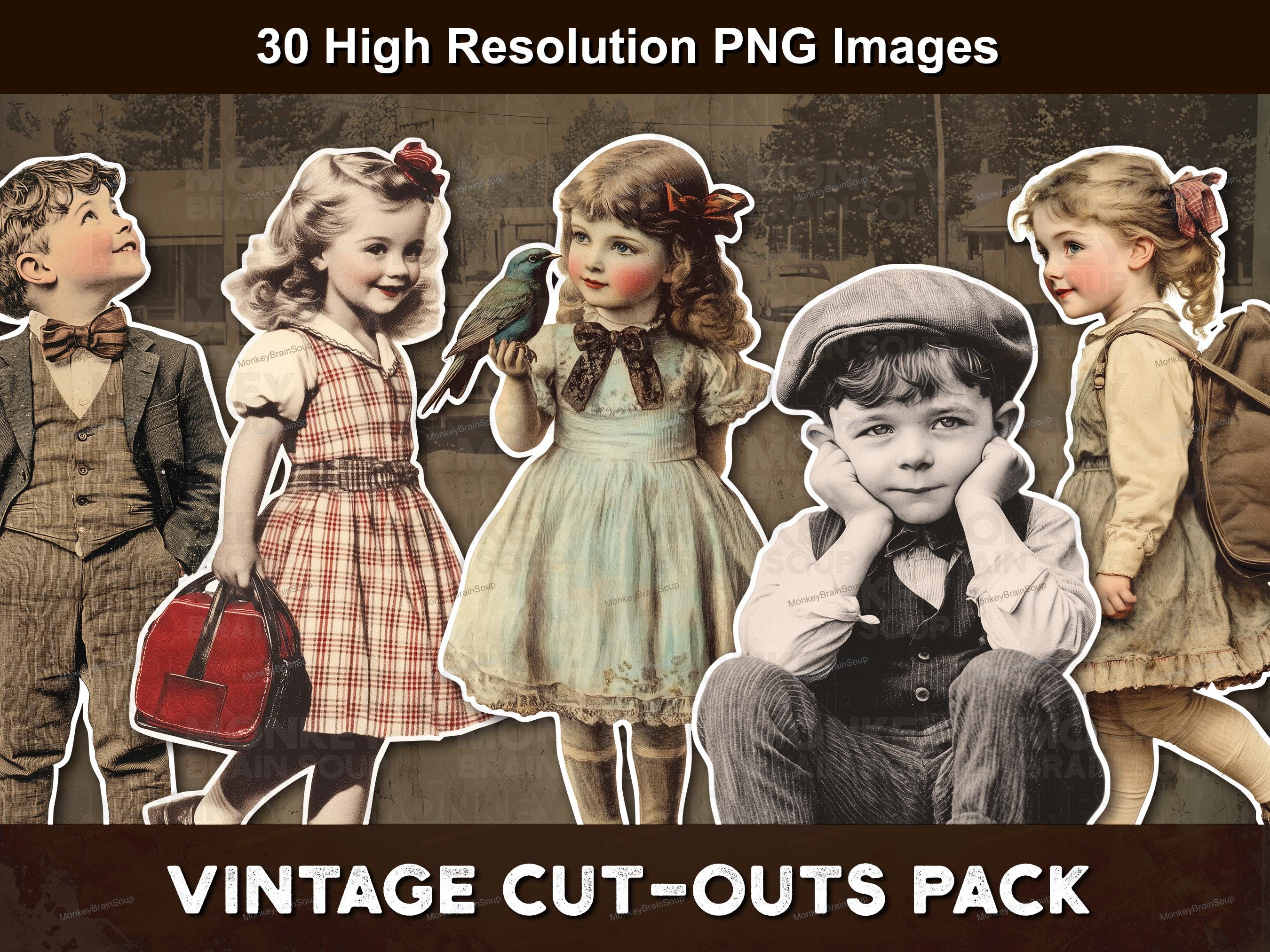Printable 30 Vintage Style Cut-outs, Transparent Background PNG. 300DPI ...