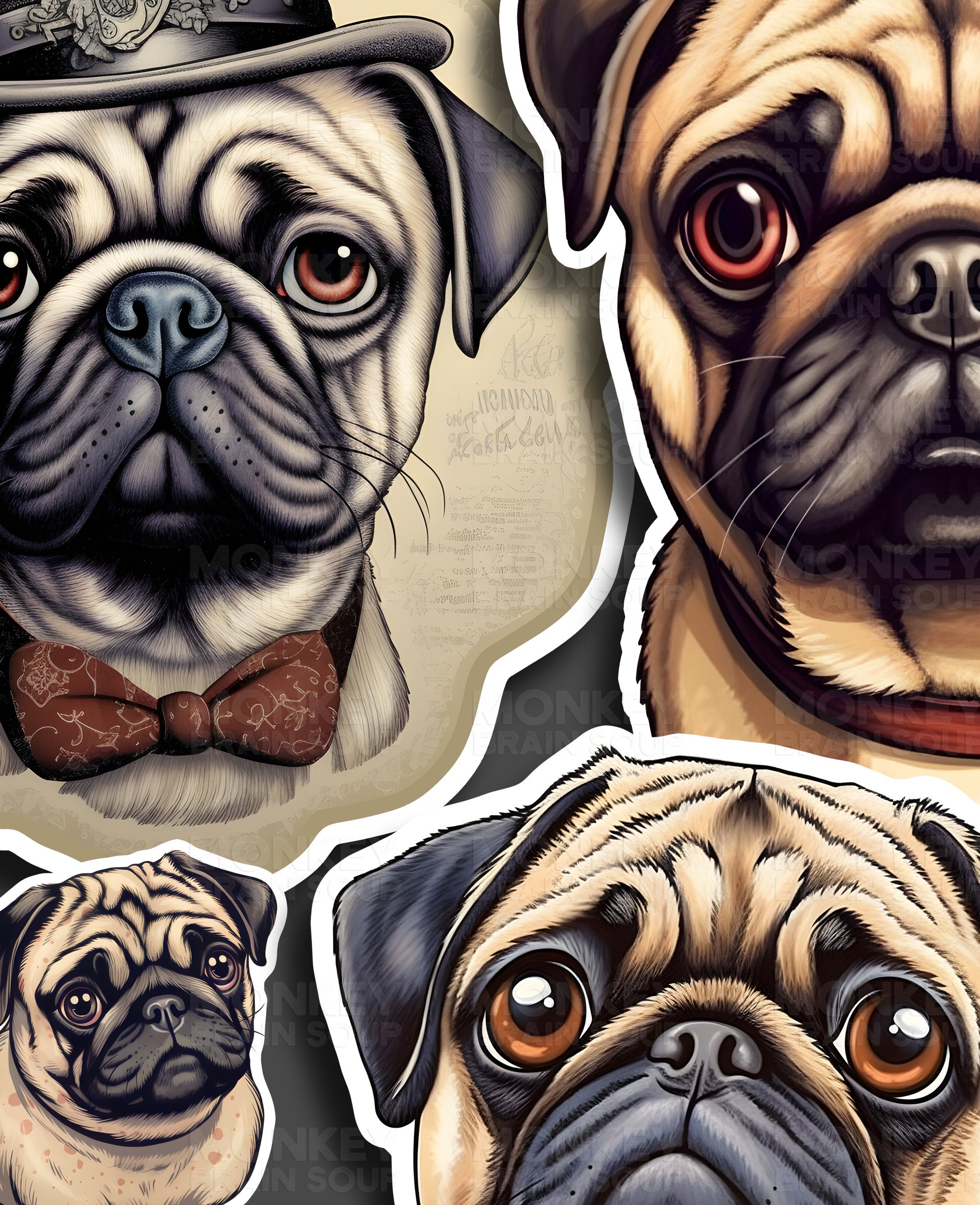 A Collection of 35 Premium Printable Pugs High Resolution JPG, PDF, and ...