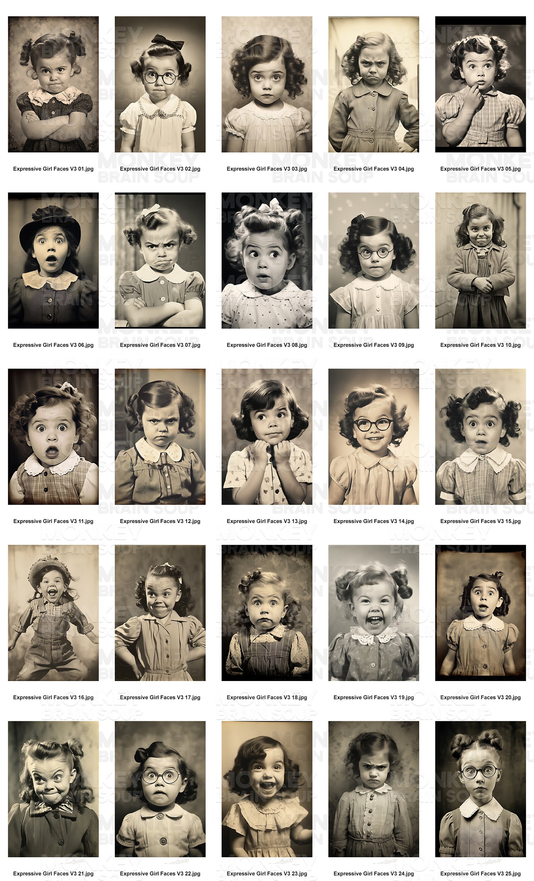 Retro Style Photos of Girls With Expressive Faces. Printable Download ...