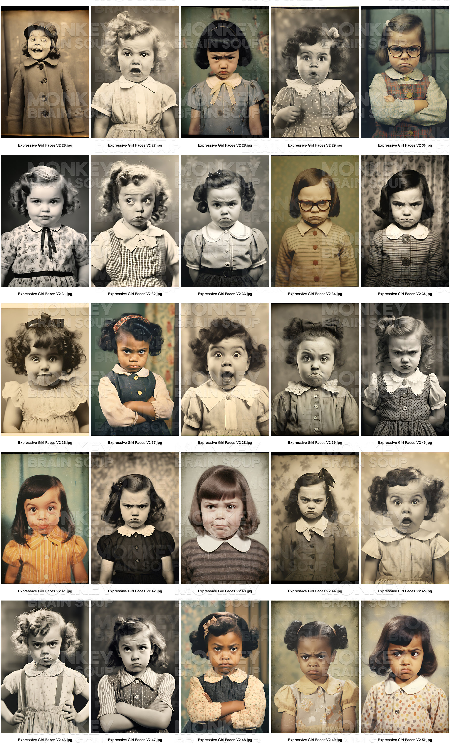 Retro Style Photos of Girls With Expressive Faces. Printable Download ...
