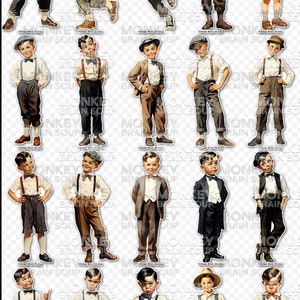 Printable Vintage Little Boys Cut Outs on Transparent Background ...