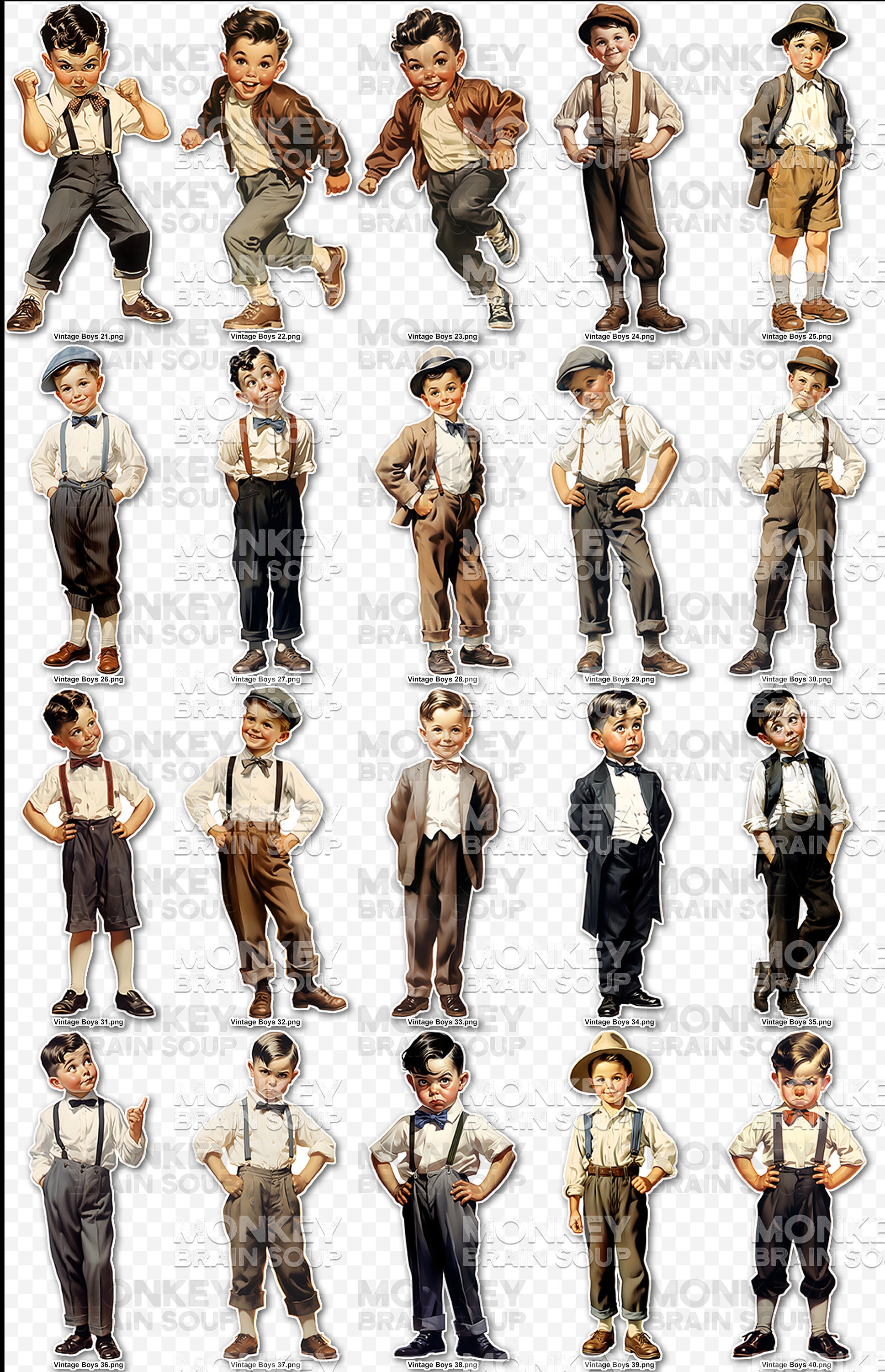 Printable Vintage Little Boys Cut Outs on Transparent - Etsy Canada
