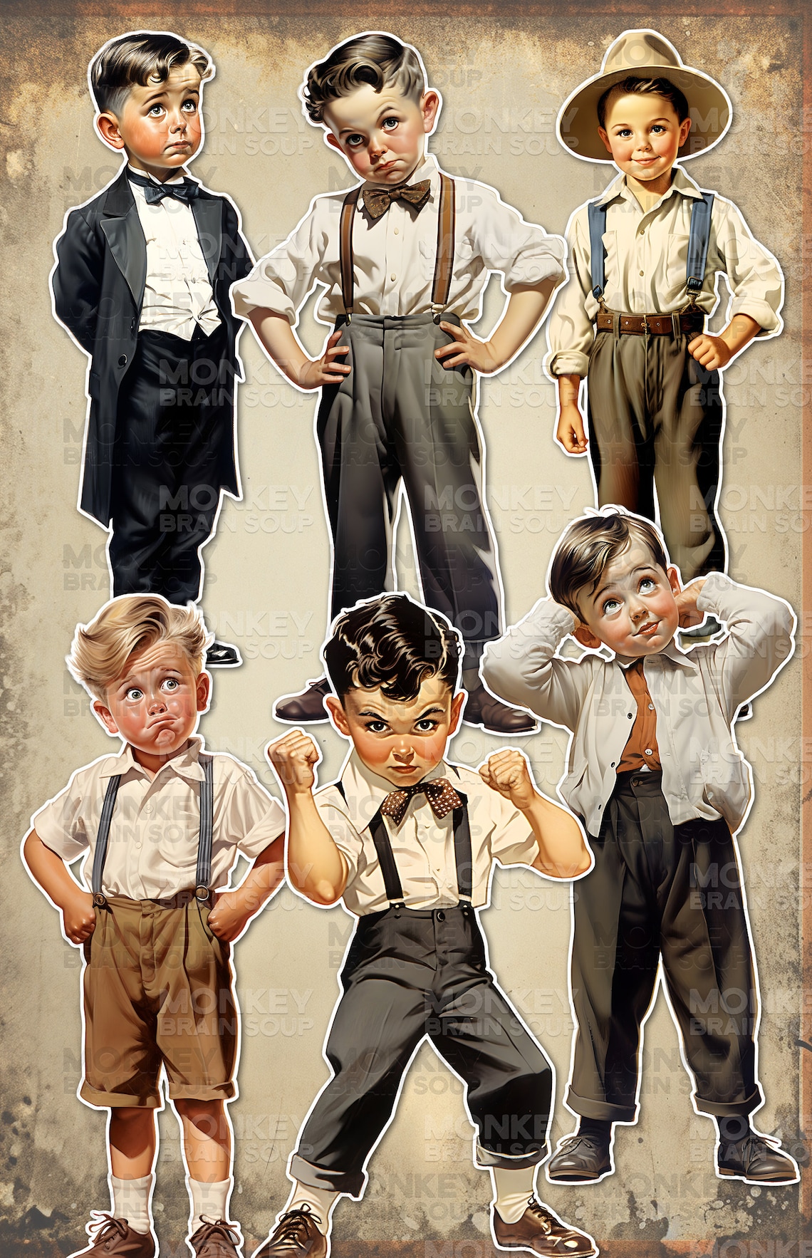 Printable Vintage Little Boys Cut Outs on Transparent Background ...