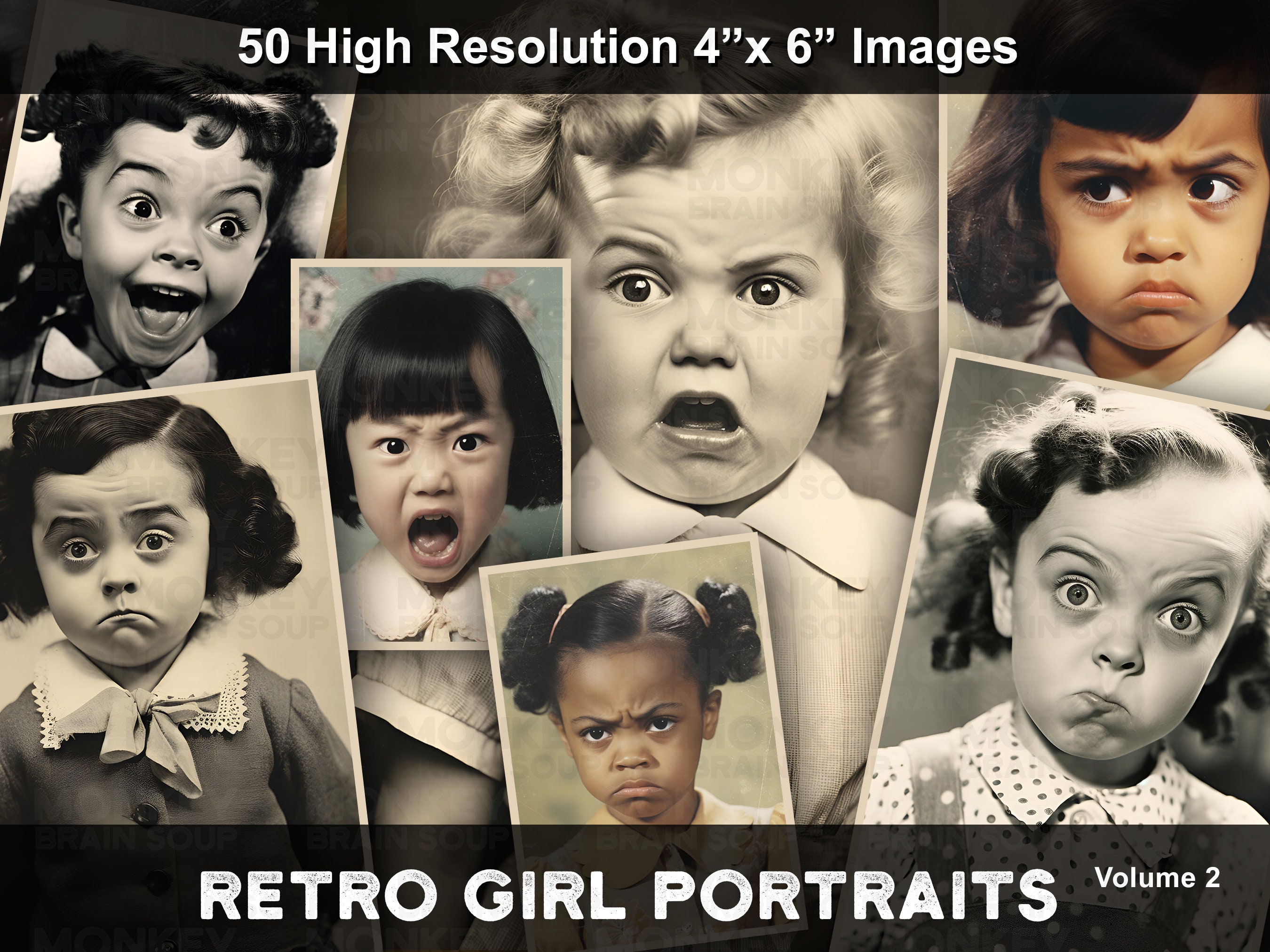 Retro Style Photos of Girls With Expressive Faces. Printable Download ...