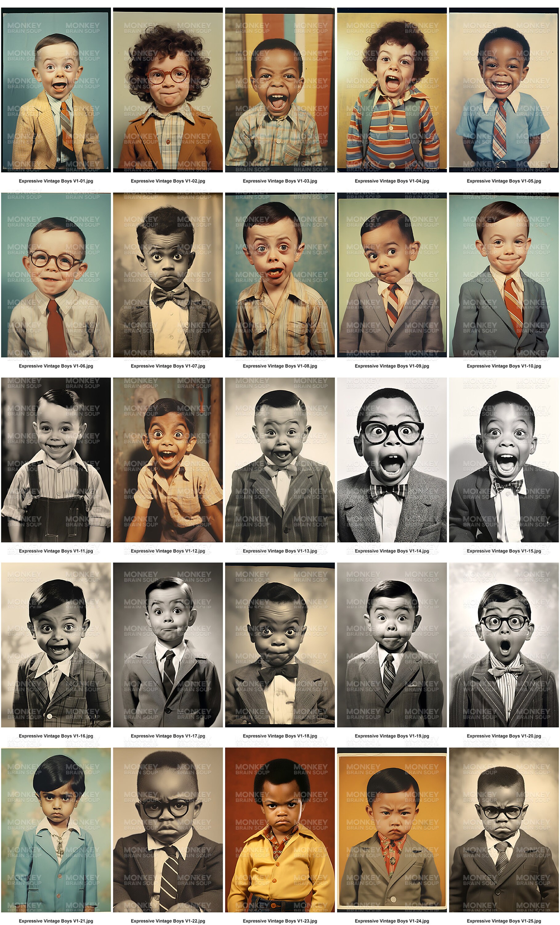 Vintage Style Photographs of Expressive Boys for Junk Journals ...