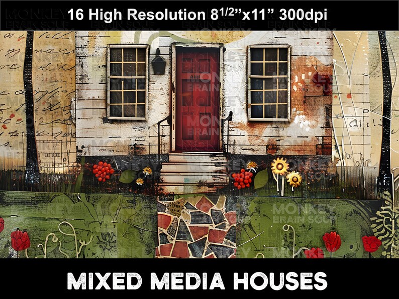 Printable Mixed Media Houses. A Collection of 16 Shabby Chic Art Pages ...