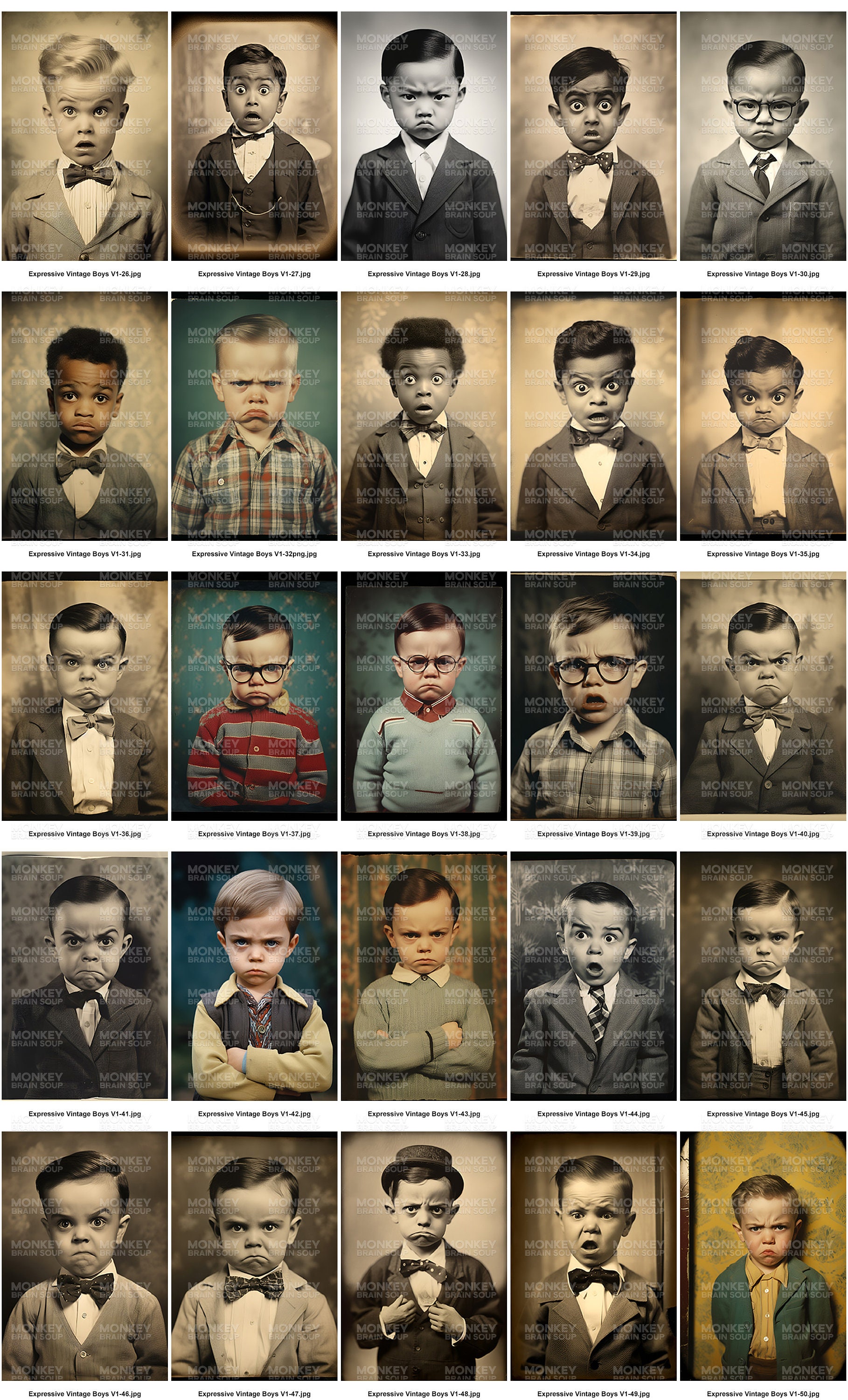 Vintage Style Photographs of Expressive Boys for Junk Journals ...