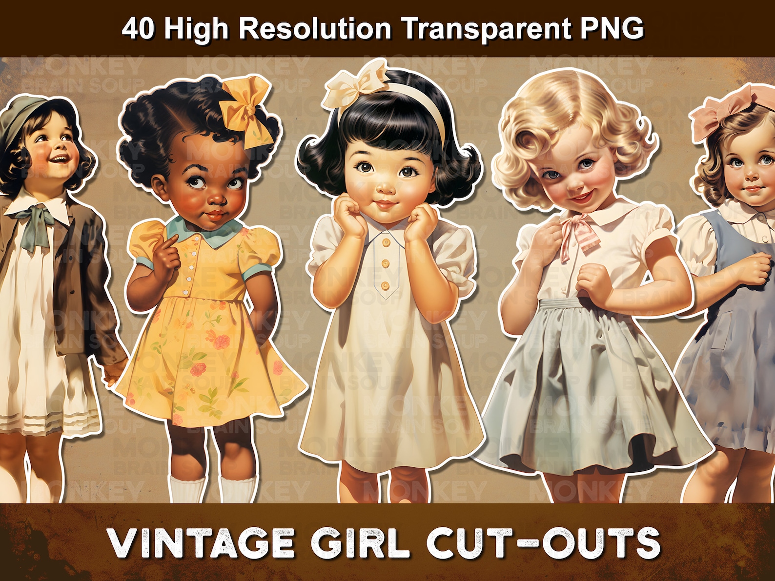 Printable Vintage Little Girl Cut Outs, Transparent Background. 300DPI ...