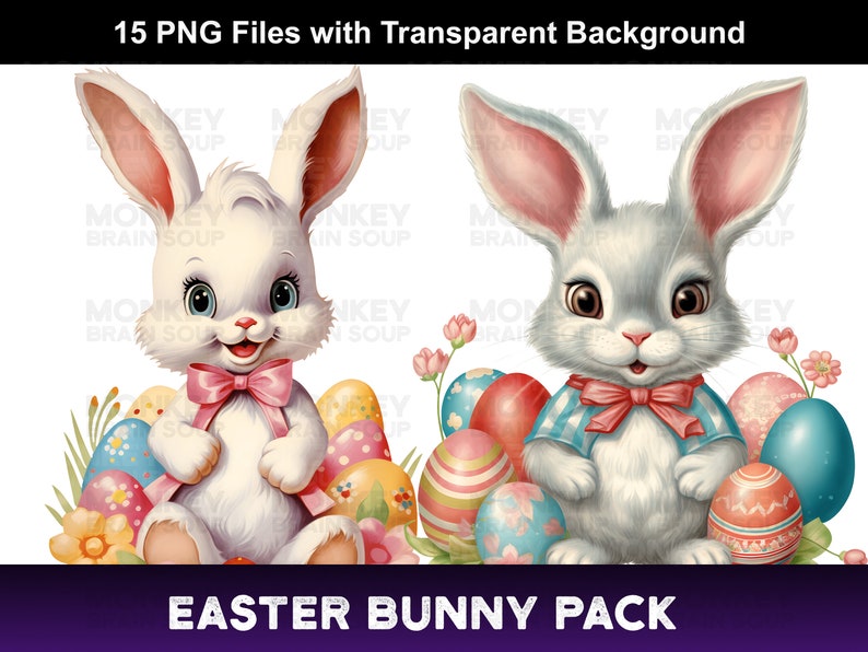 Printable Easter Bunny Clipart on Transparent Background. 300DPI ...