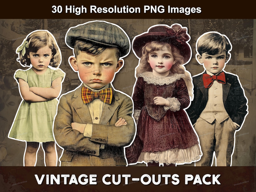 Printable 30 Vintage Style Cut-outs, Transparent Background PNG. 300DPI ...