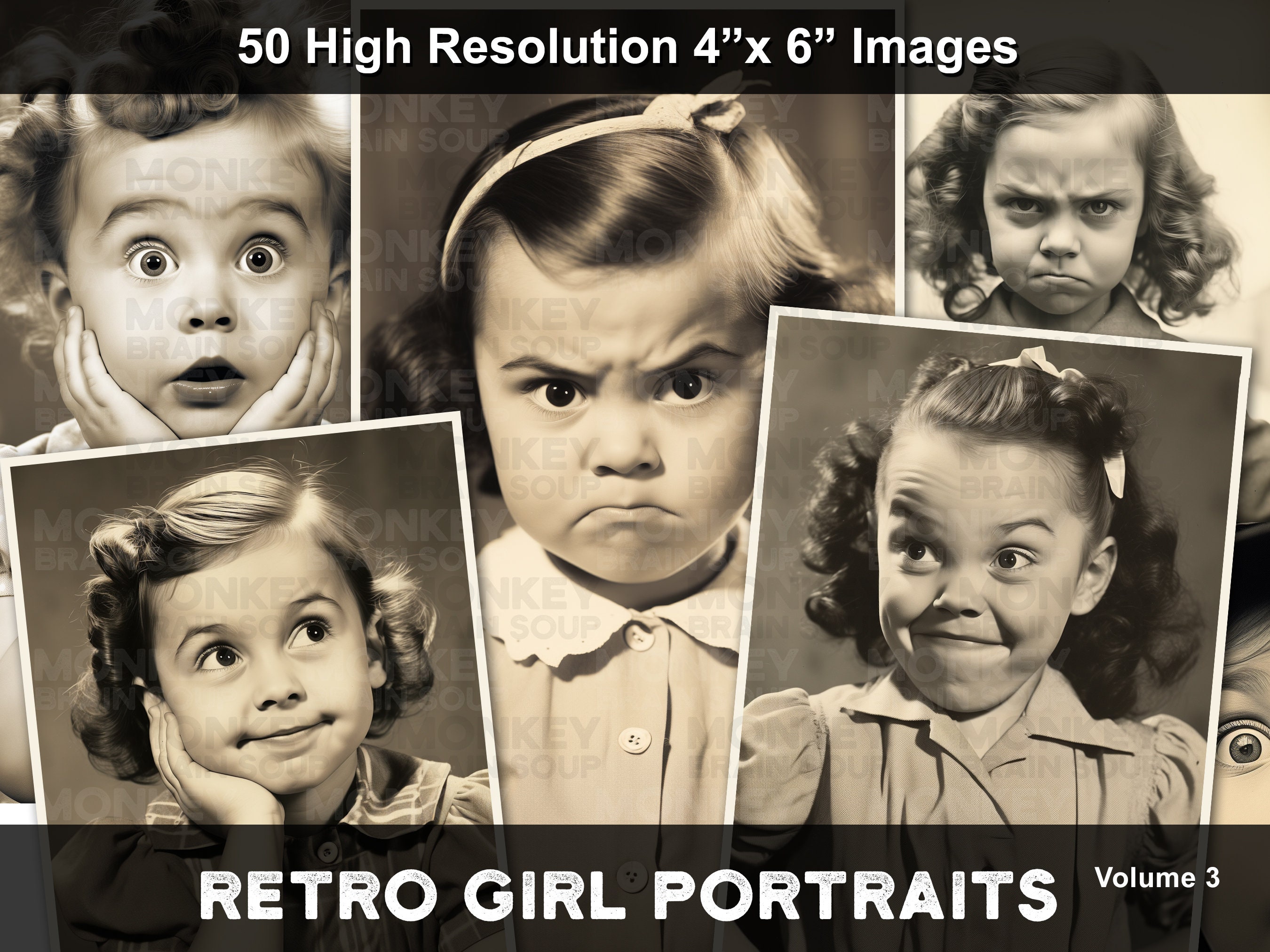 Retro Style Photos of Girls With Expressive Faces. Printable Download ...