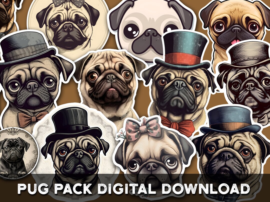 A Collection of 35 Premium Printable Pugs High Resolution JPG, PDF, and ...