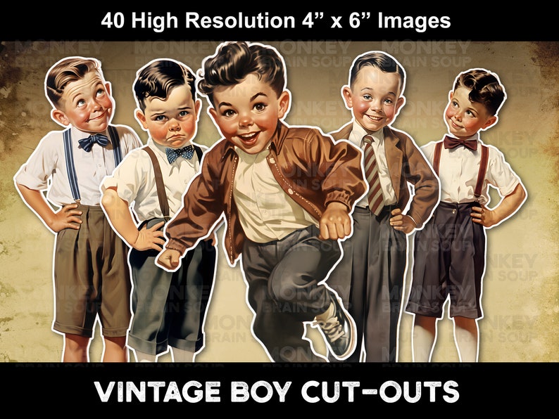 Printable Vintage Little Boys Cut Outs on Transparent Background ...