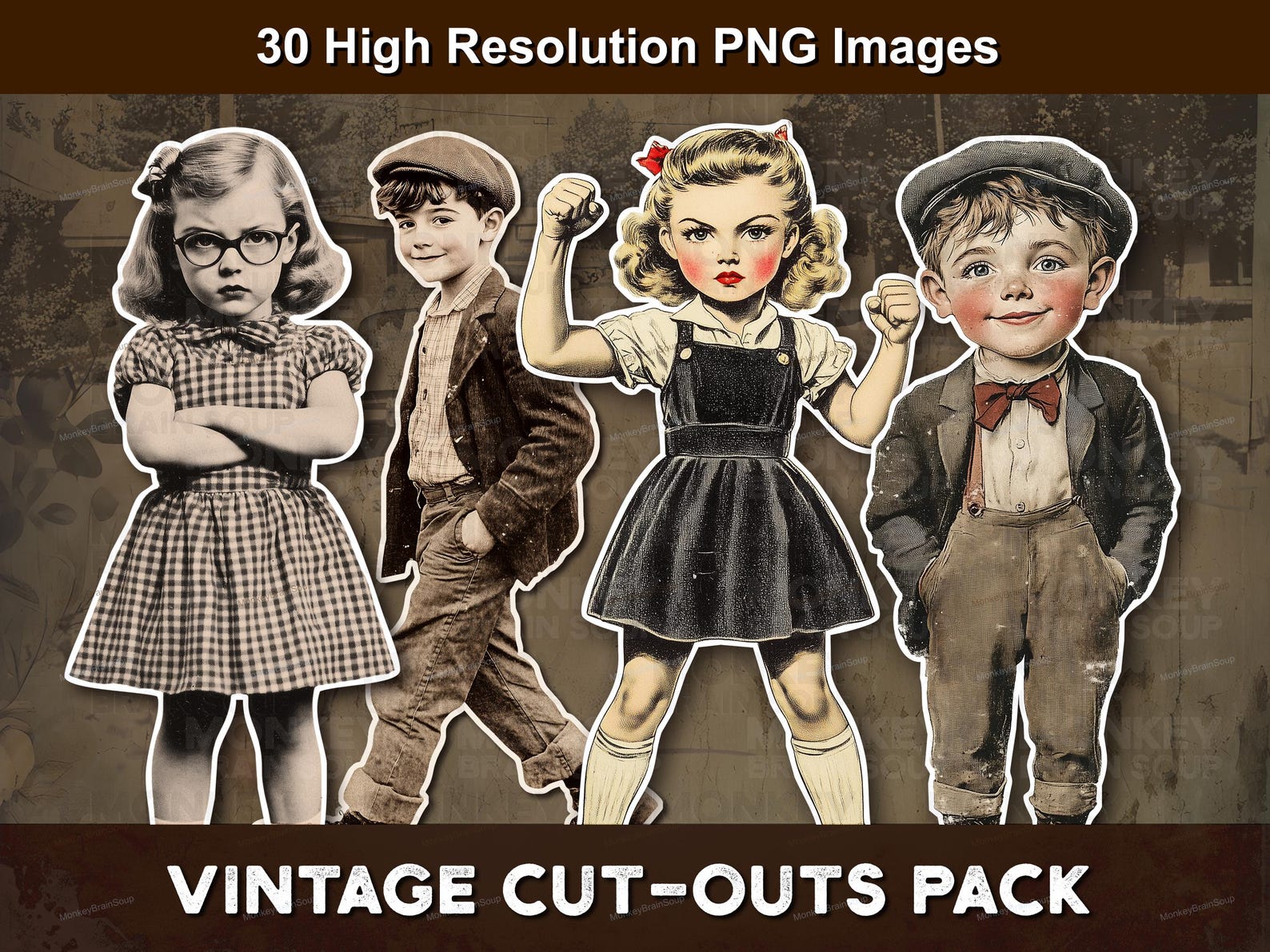 Printable 30 Vintage Style Cut-outs, Transparent Background PNG. 300DPI ...