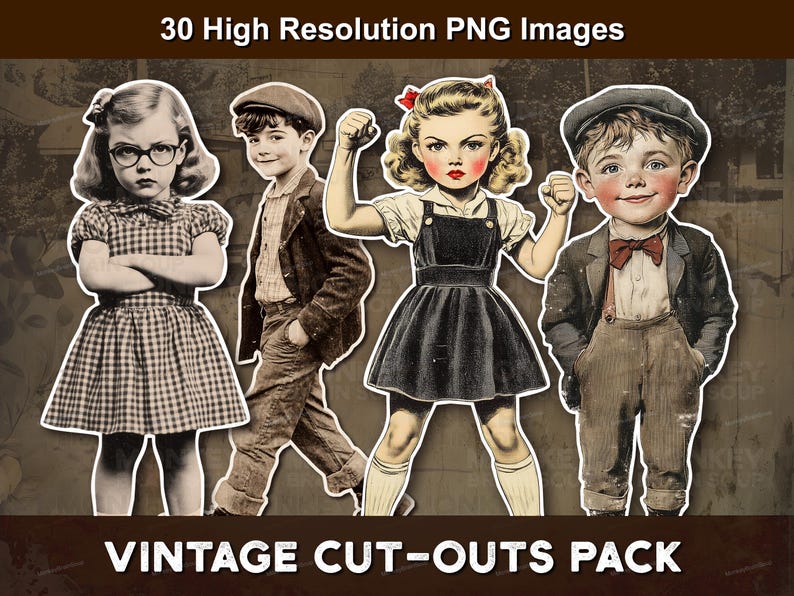 Printable 30 Vintage Style Cut-outs, Transparent Background PNG. 300DPI ...