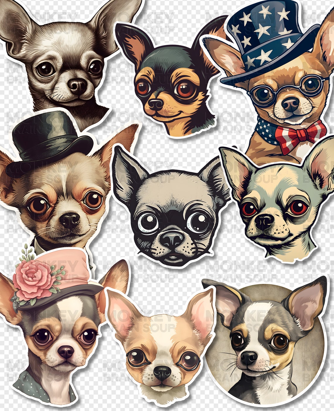 Printable Chihuahua Clip Art, 35 High Resolution PNG Files With White ...