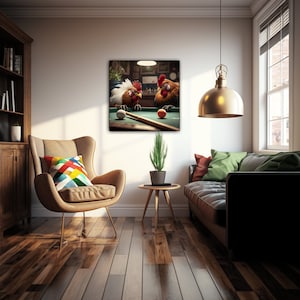 Roosters Playing Pool - Original Printable Art Download - Etsy