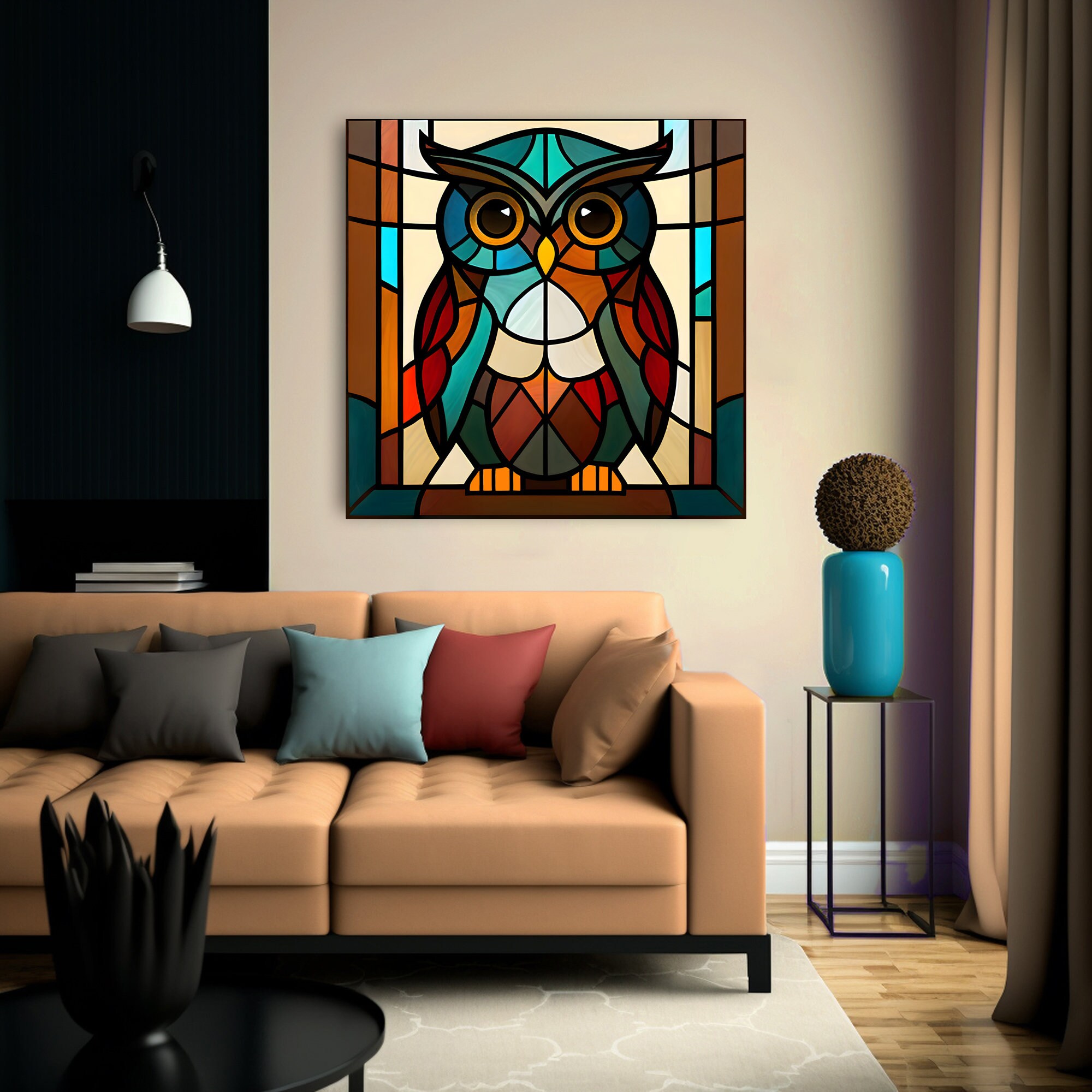 Stained Glass Owl Printable Wall Art – 28"x28" Digital Download ...