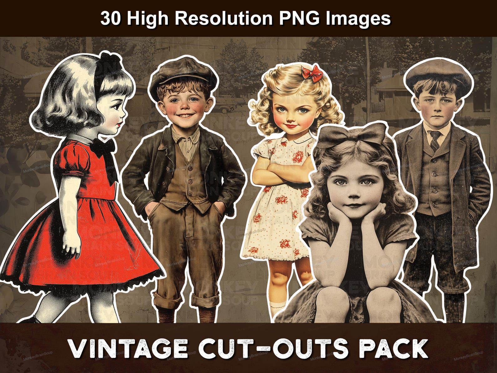 Printable 30 Vintage Style Cut-outs, Transparent Background PNG. 300DPI ...
