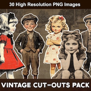 Printable 30 Vintage Style Cut-outs, Transparent Background PNG. 300DPI ...