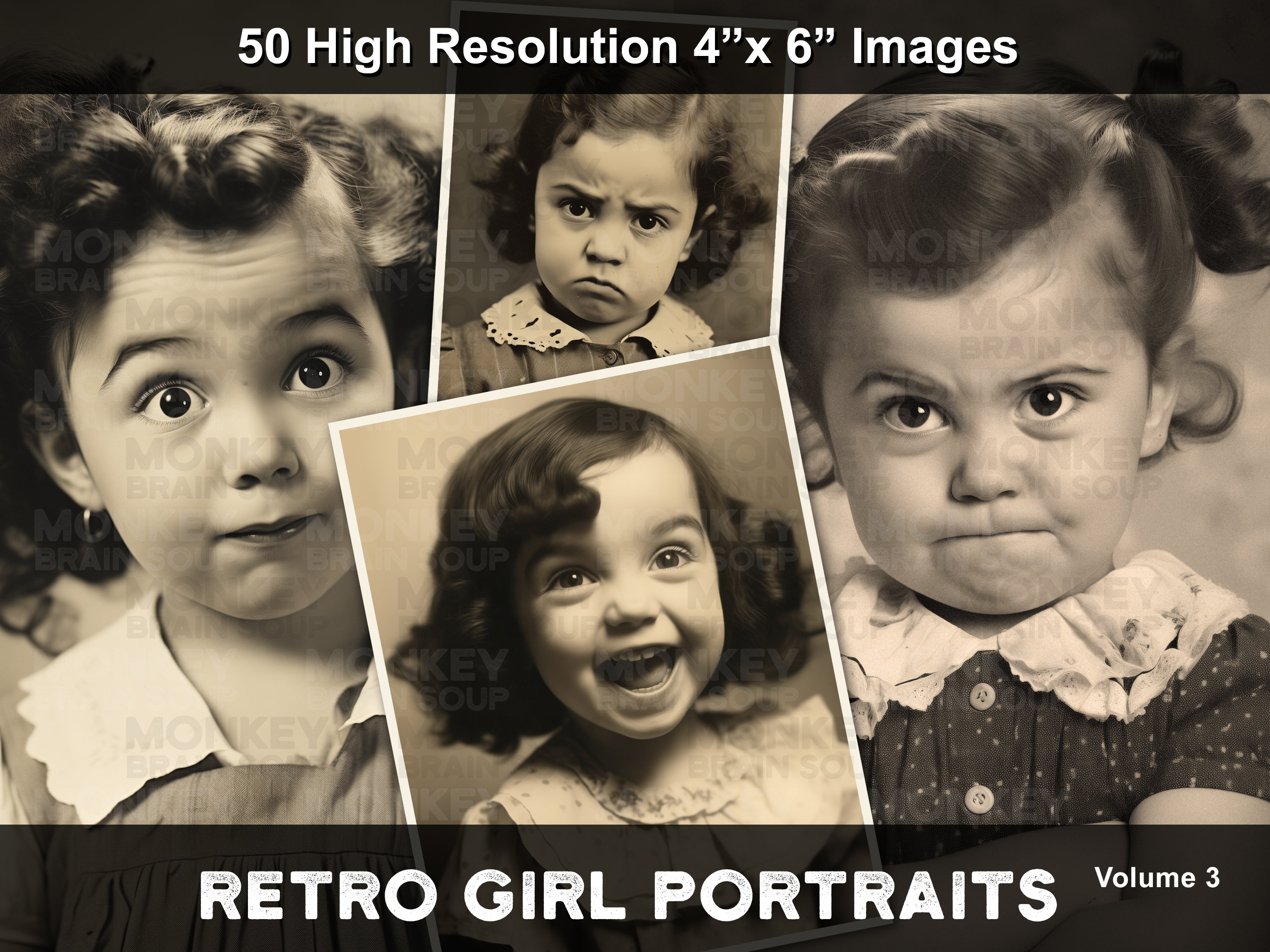 Retro Style Photos of Girls With Expressive Faces. Printable Download ...