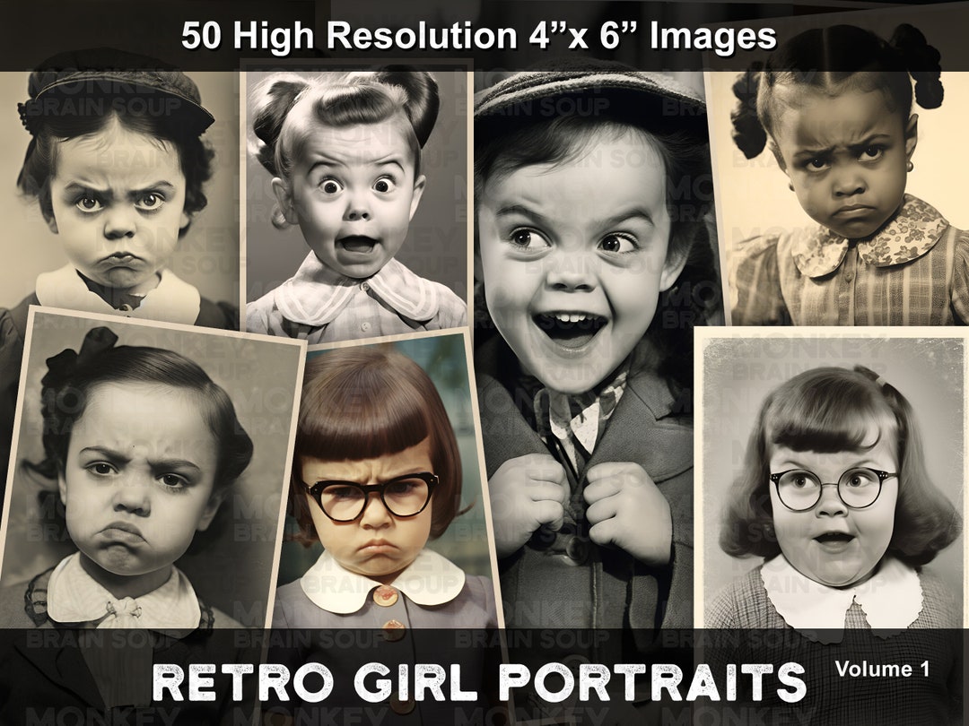 Retro Style Photos of Girls With Expressive Faces. Printable Download ...