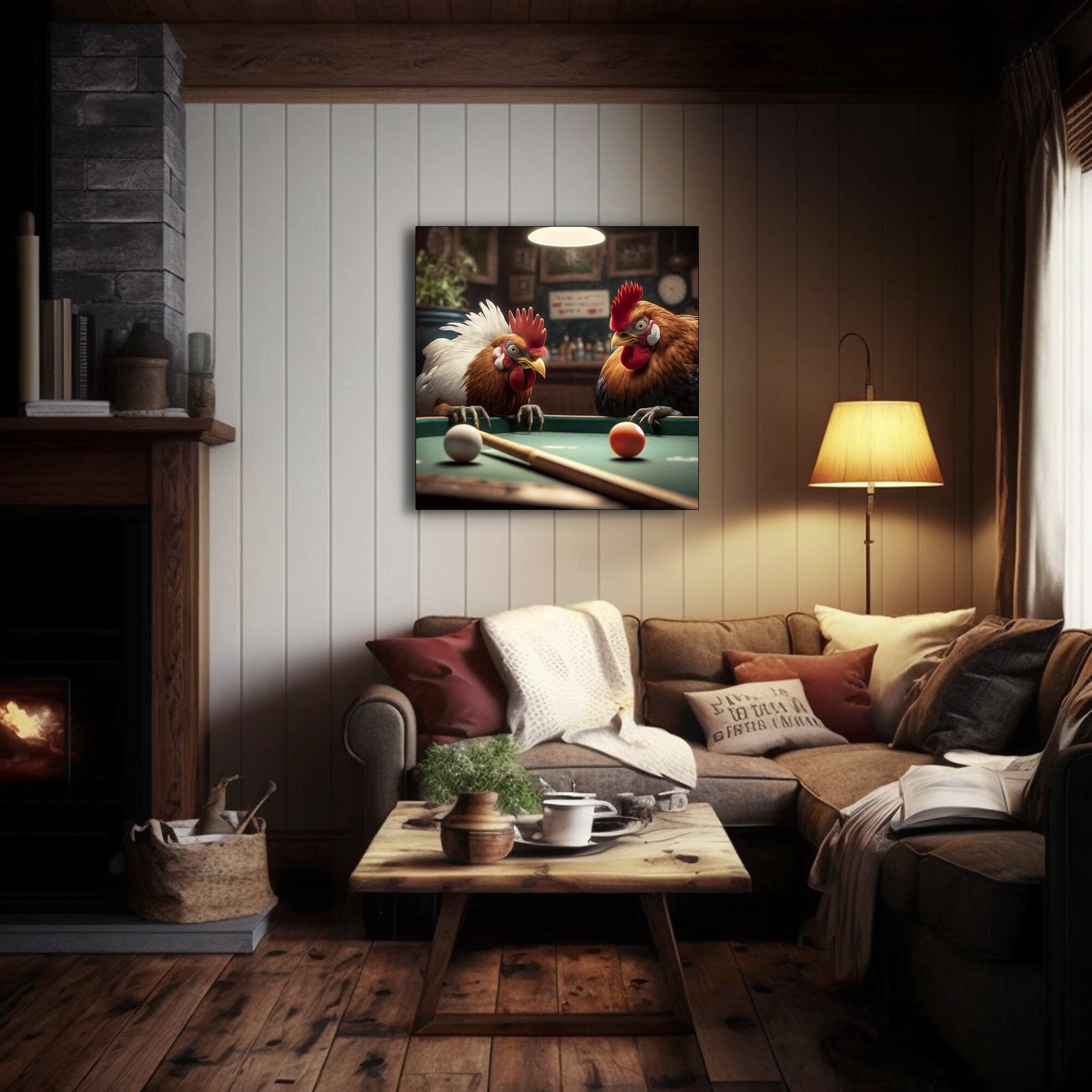 Roosters Playing Pool Original Printable Art Download - Etsy