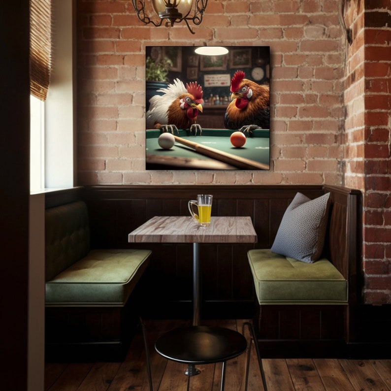 Roosters Playing Pool - Original Printable Art Download - Etsy