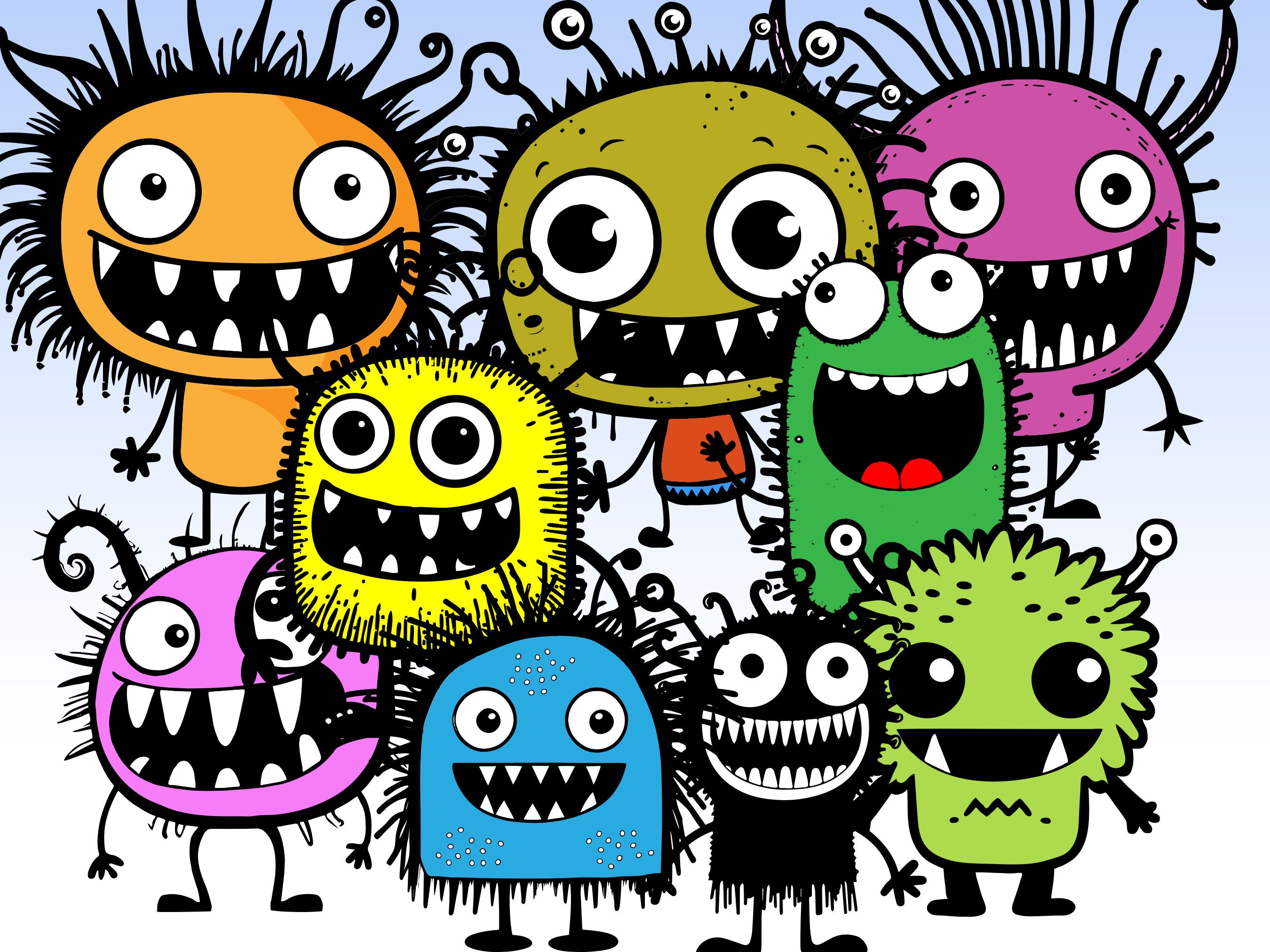 Cute Monster Doodles. Digital Clipart Download Pack. - Etsy