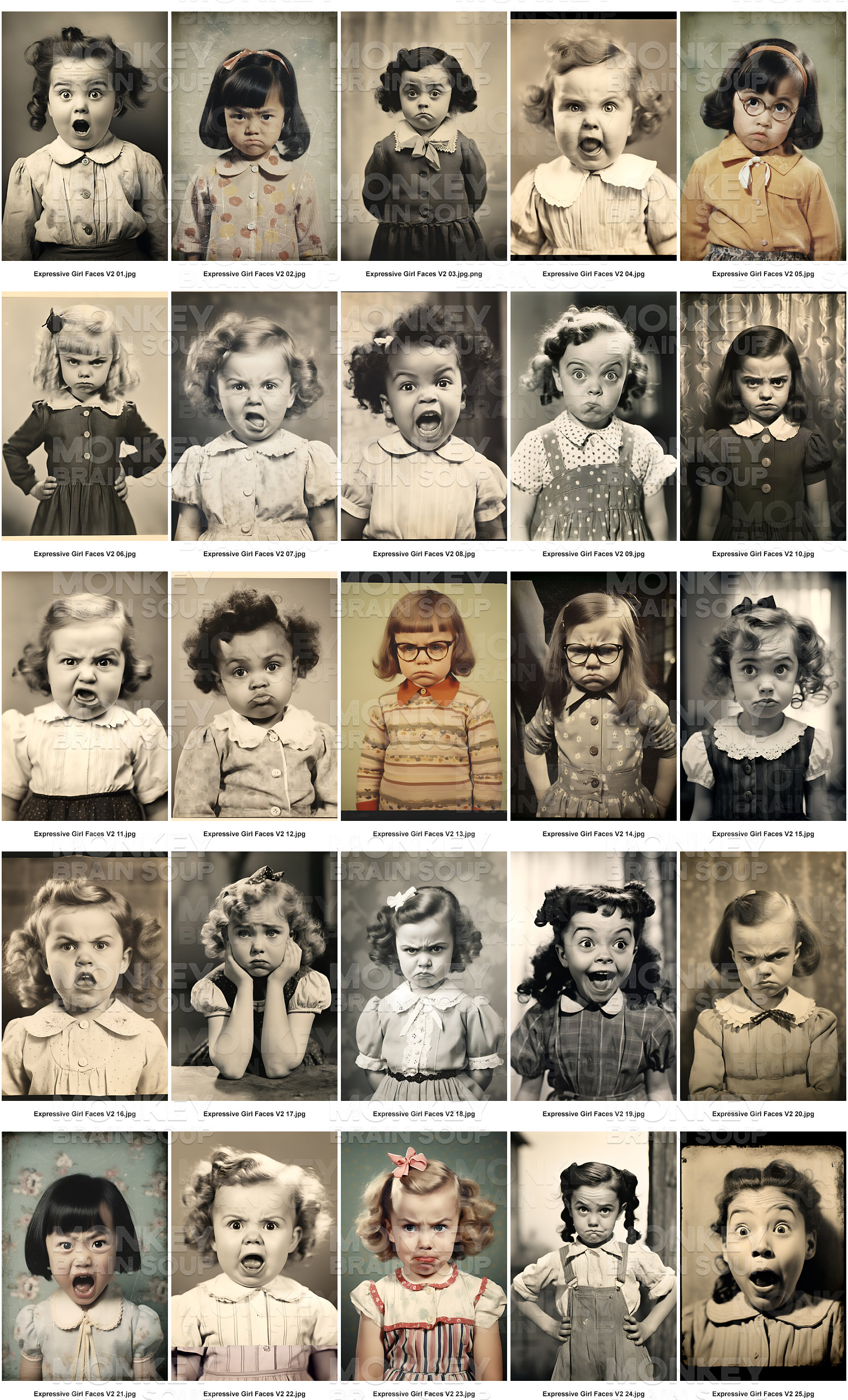 Retro Style Photos of Girls With Expressive Faces. Printable Download ...