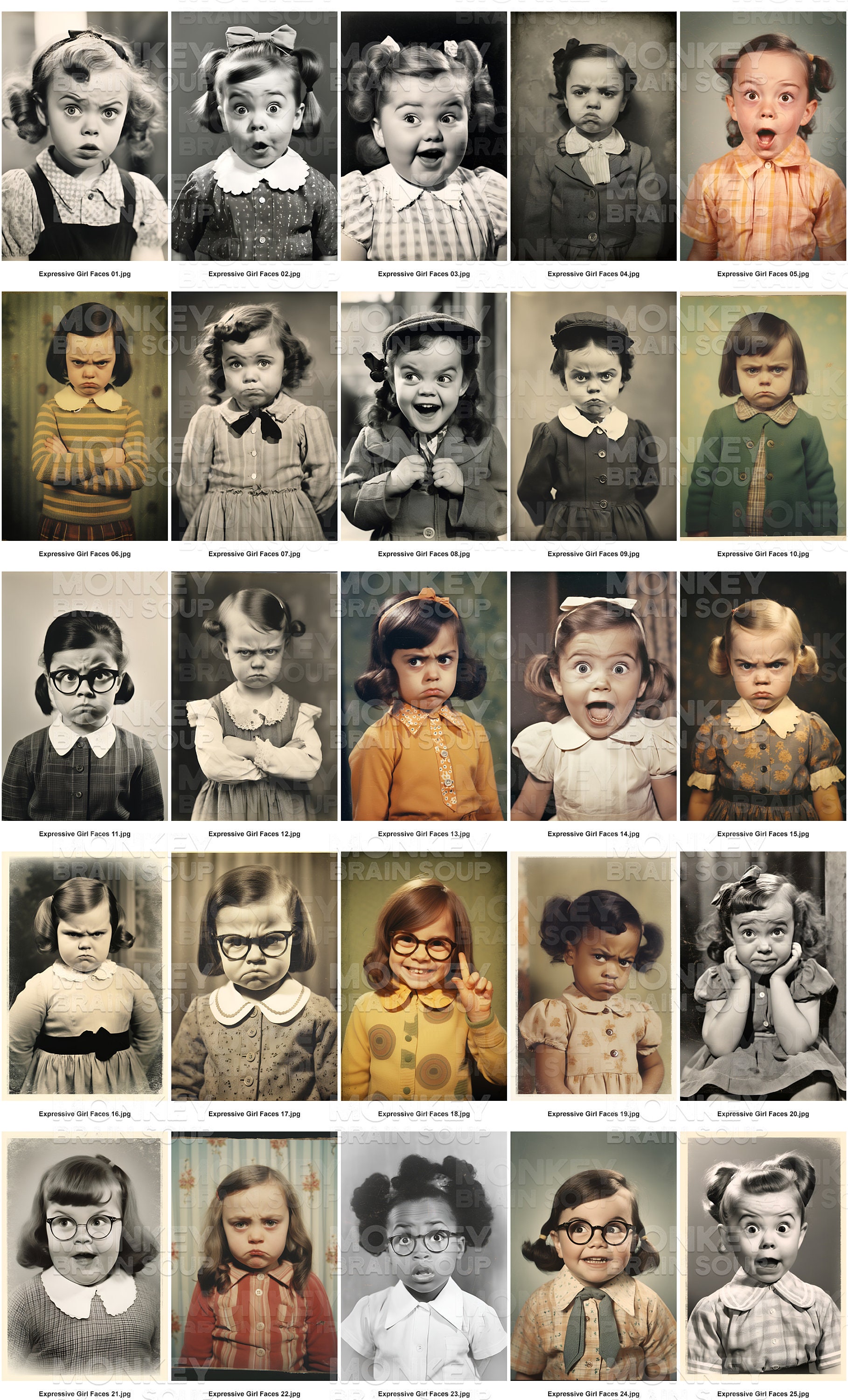 Retro Style Photos of Girls With Expressive Faces. Printable Download ...
