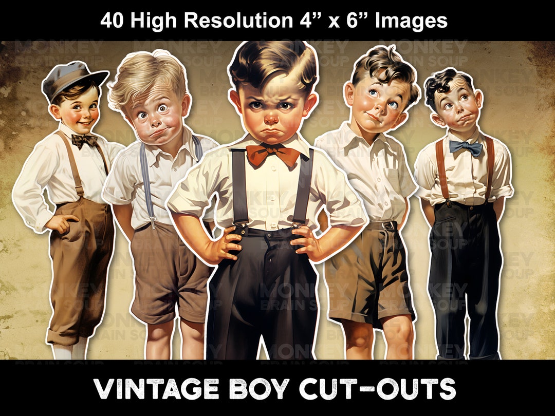 Printable Vintage Little Boys Cut Outs on Transparent Background ...