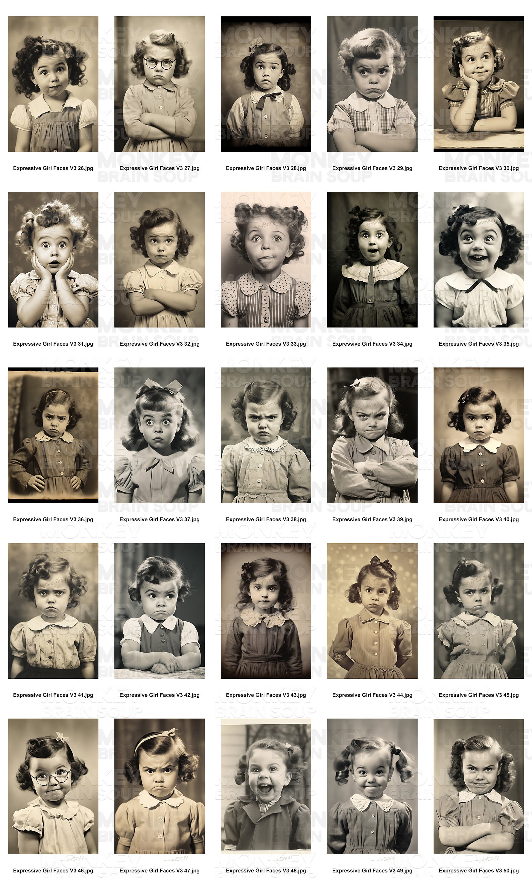 Retro Style Photos of Girls With Expressive Faces. Printable Download ...