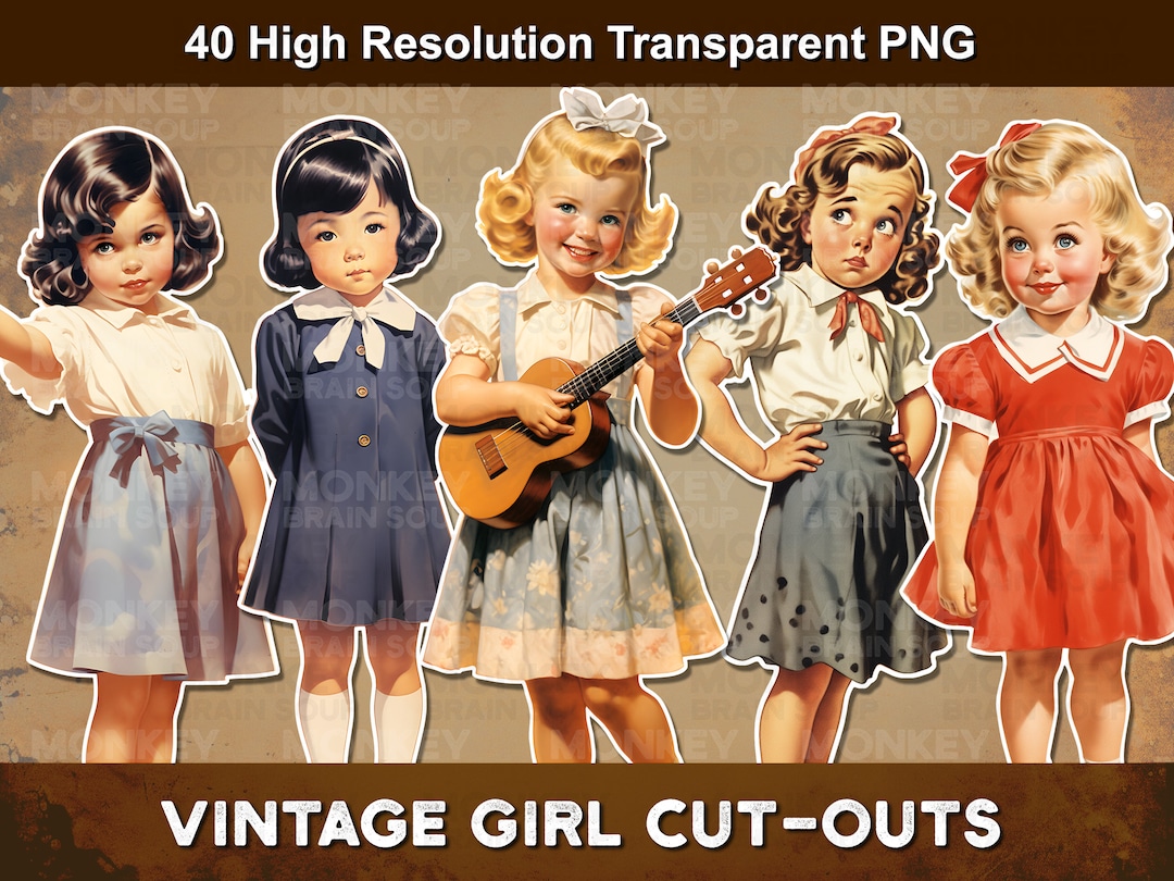 Printable Vintage Little Girl Cut Outs, Transparent Background. 300DPI ...