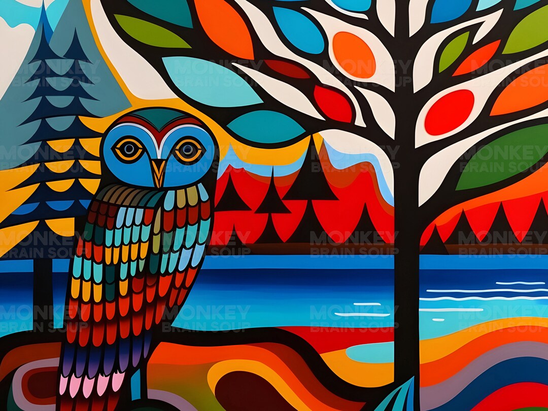 Abstract Owl in Nature Landscape Painting Printable Digital Art ...