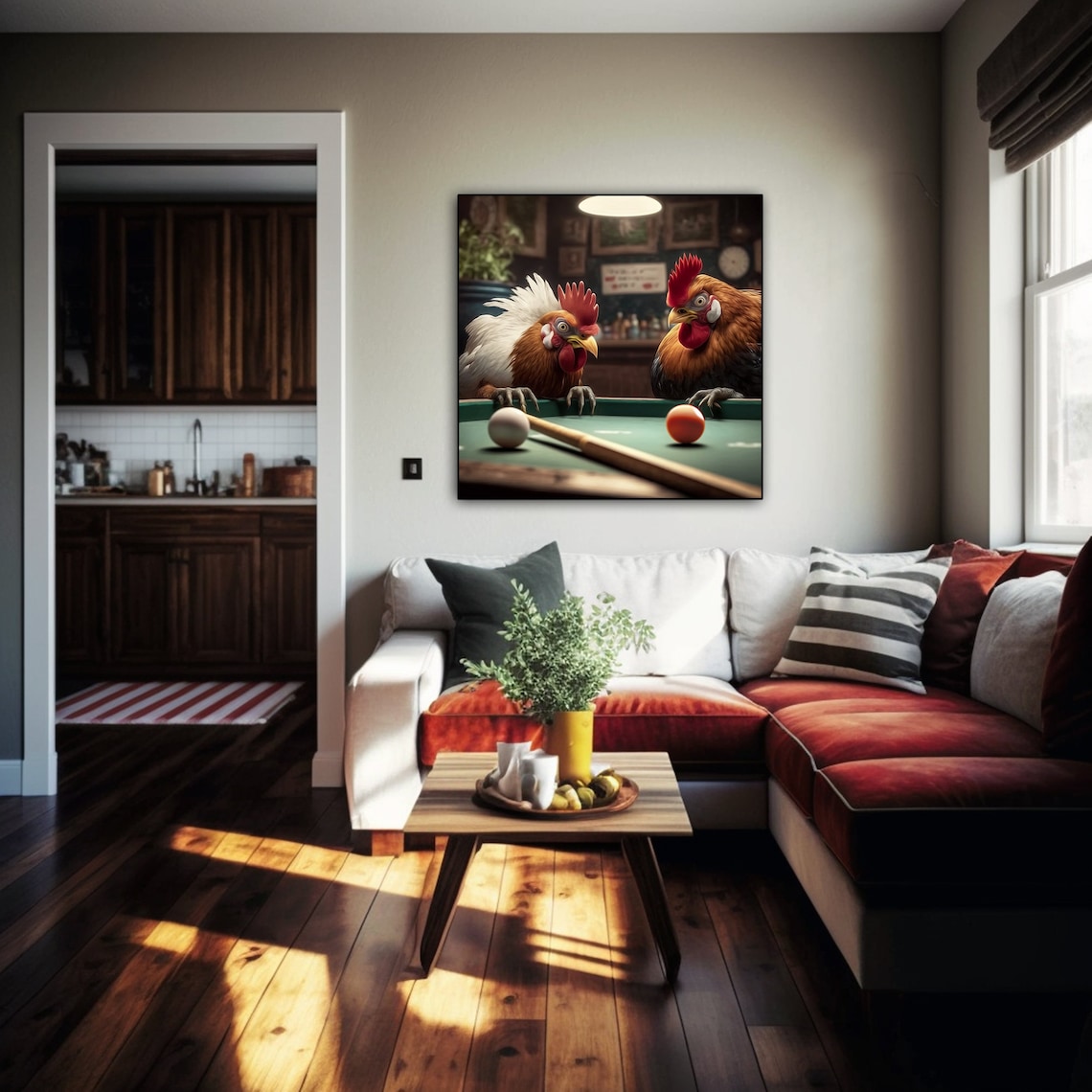 Roosters Playing Pool Original Printable Art Download - Etsy