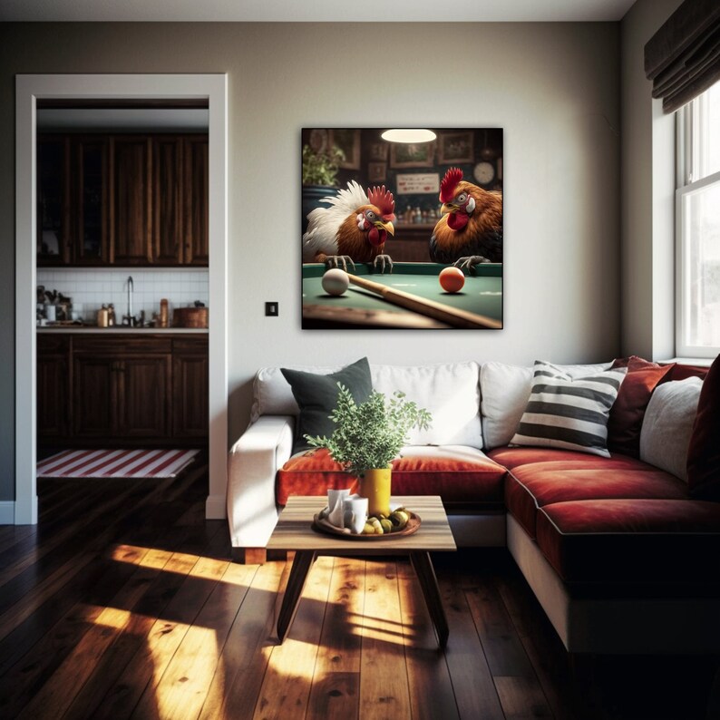 Roosters Playing Pool - Original Printable Art Download - Etsy