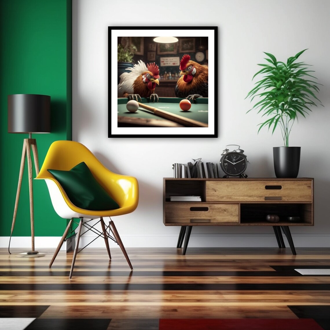Roosters Playing Pool Original Printable Art Download - Etsy