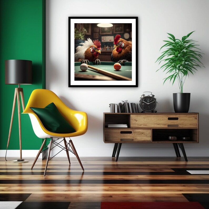 Roosters Playing Pool - Original Printable Art Download - Etsy