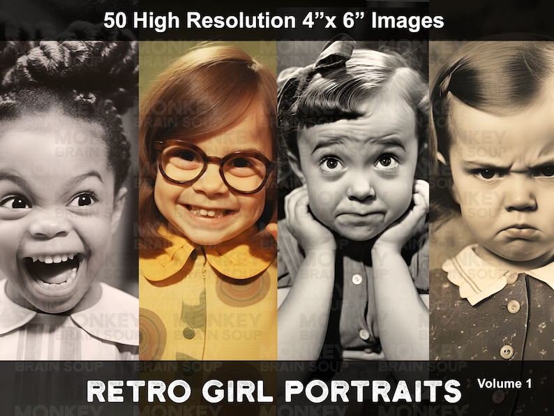 Retro Style Photos of Girls With Expressive Faces. Printable Download ...