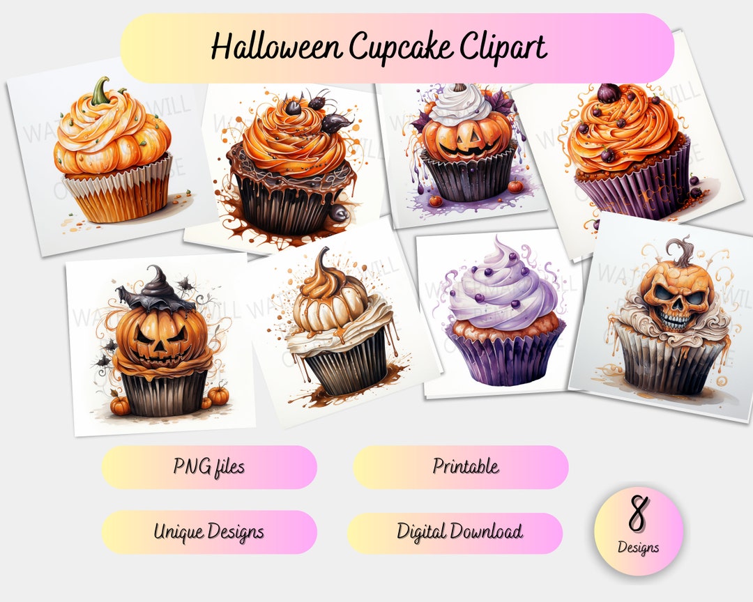 Halloween Cupcake Bundle Watercolour Clipart Bundle Cake - Etsy