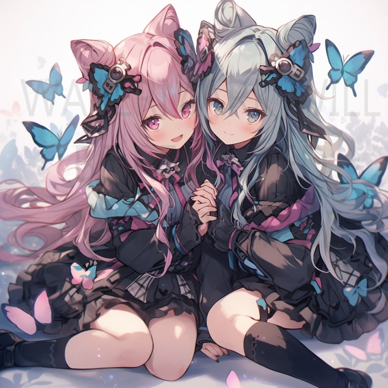 Anime Girls Twins Digital Download Poster Printable Art Cute Anime ...