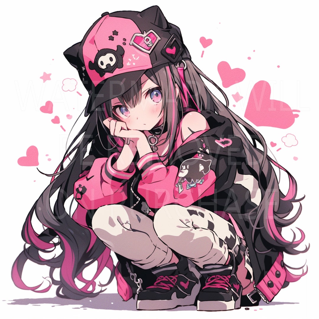 Anime Gothic Girl Digital Download Poster Printable Art Cute Anime ...