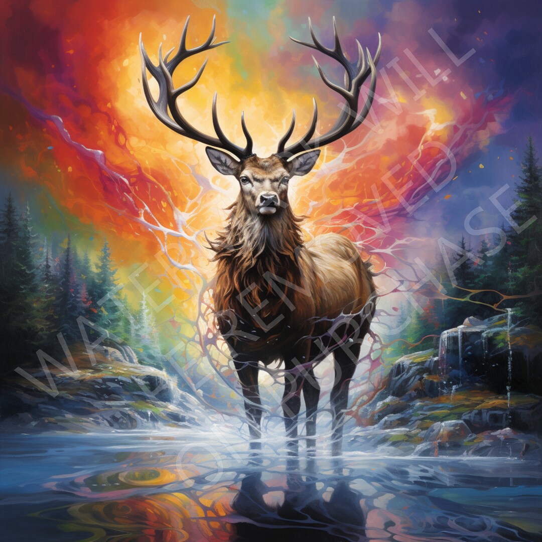Neon Rainbow Stag Colour Splash Art AI Portrait Art Digital Download ...